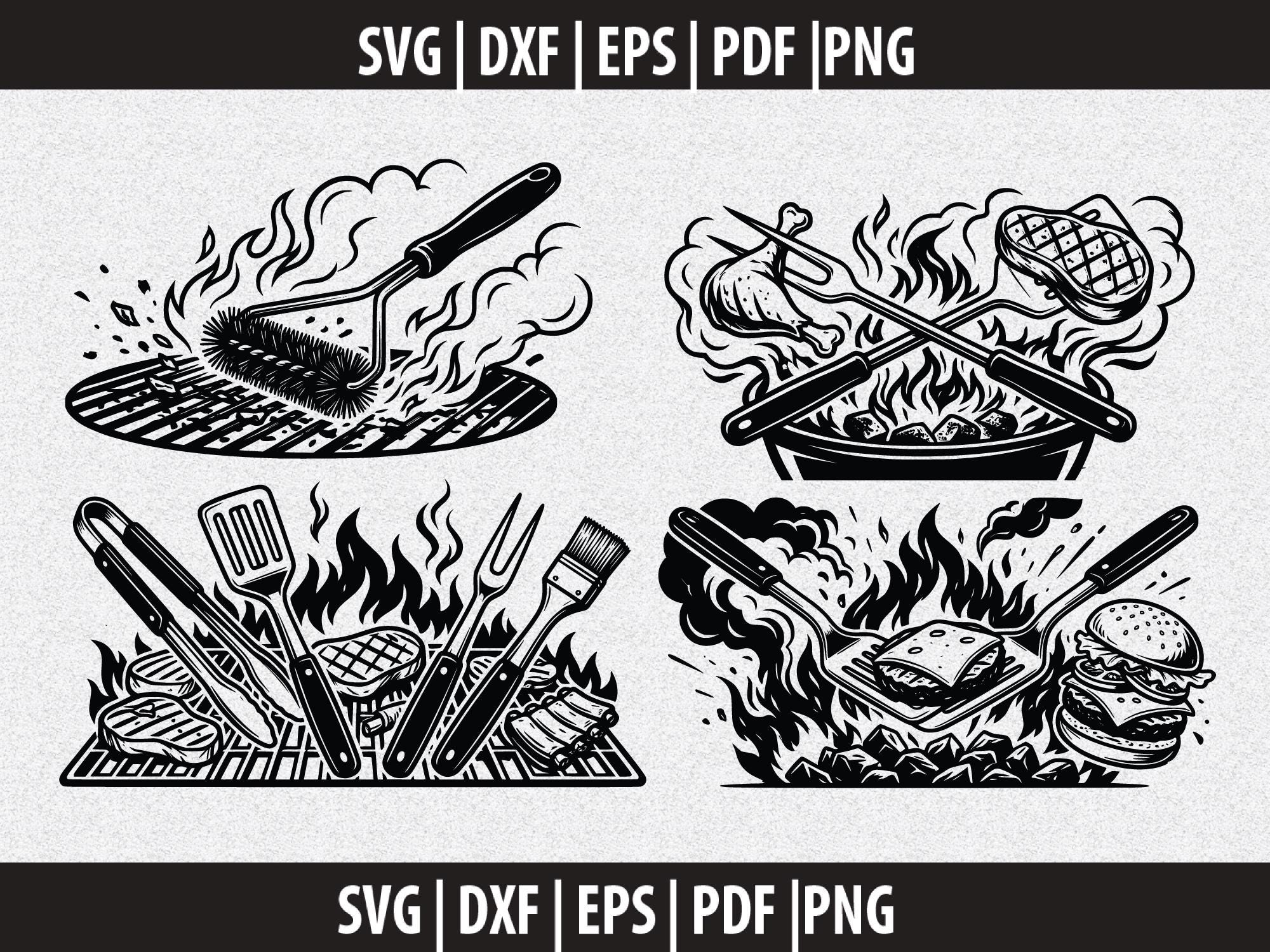 Bbq Tools Svg, Grill Tool Elements Png, Bbq Utensils Clipart Black ...
