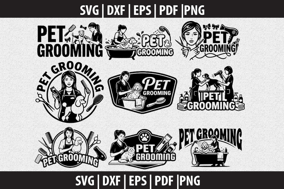 Pet Grooming Logo SVG Bundle, Dog Cat Salon Clipart (digital Download ...