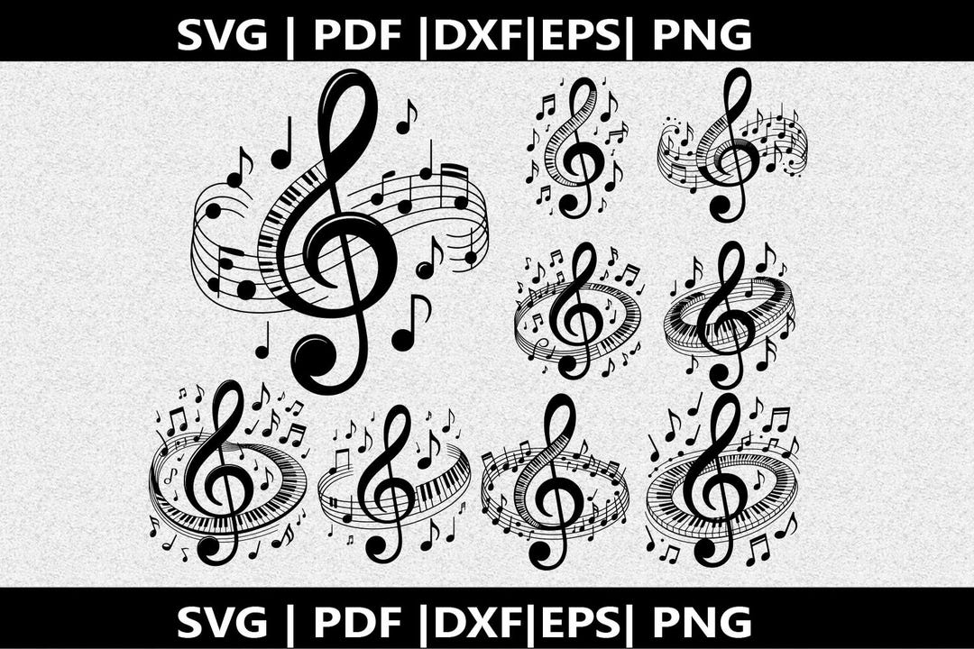 Treble Clef Music Notes SVG Bundle, Clipart Vector Design (digital ...