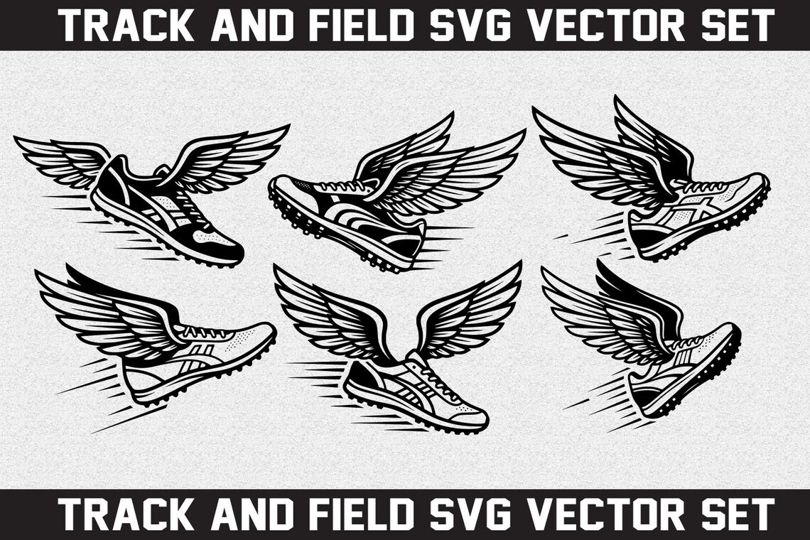 Track and Field Shoe Winged Shoe Svg Cut File Logo PNG Clipart Vector ...