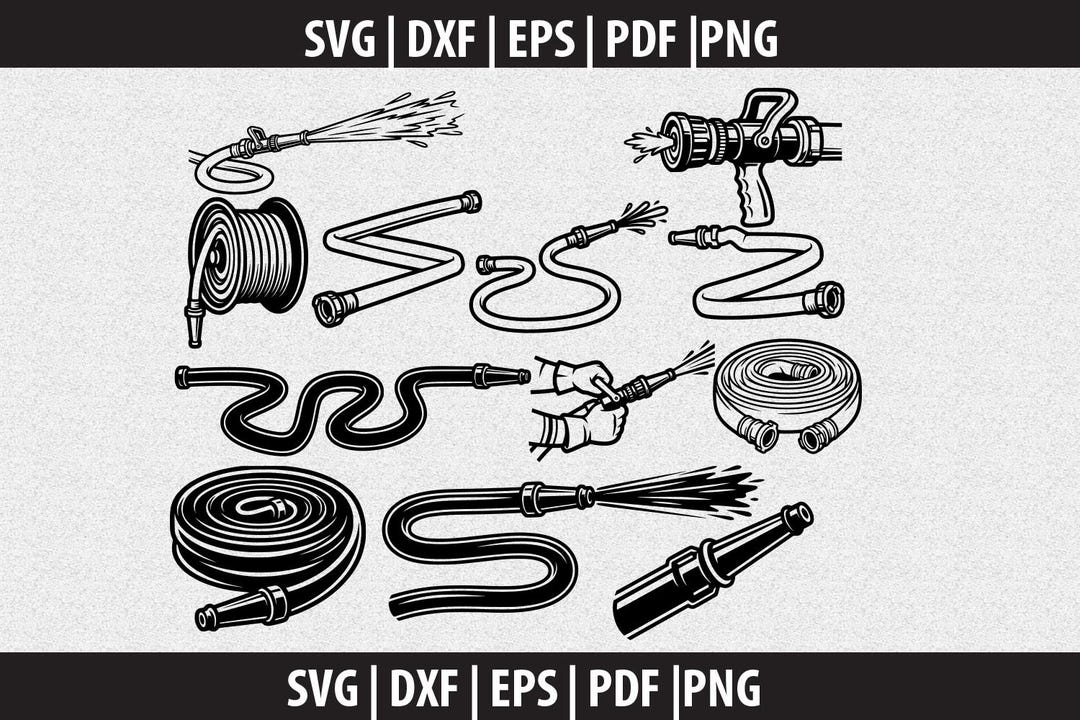 Firefighter Pipe Fire Engine Vector SVG Cut File Digital Silhouette ...