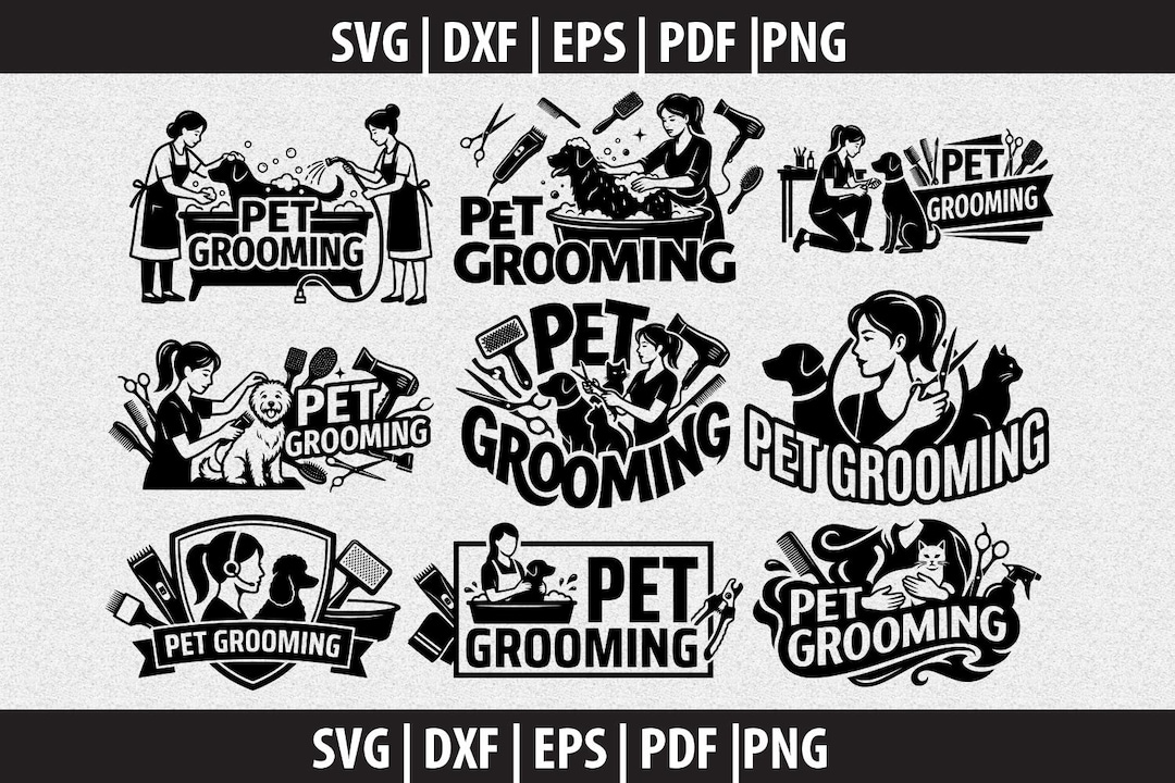 Pet Grooming Logo SVG Bundle, Dog Cat Salon Clipart (digital Download ...