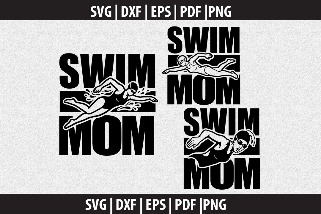Sports Clipart: Black Words "swim Mom" With Swimmer Silhouette Cutout ...