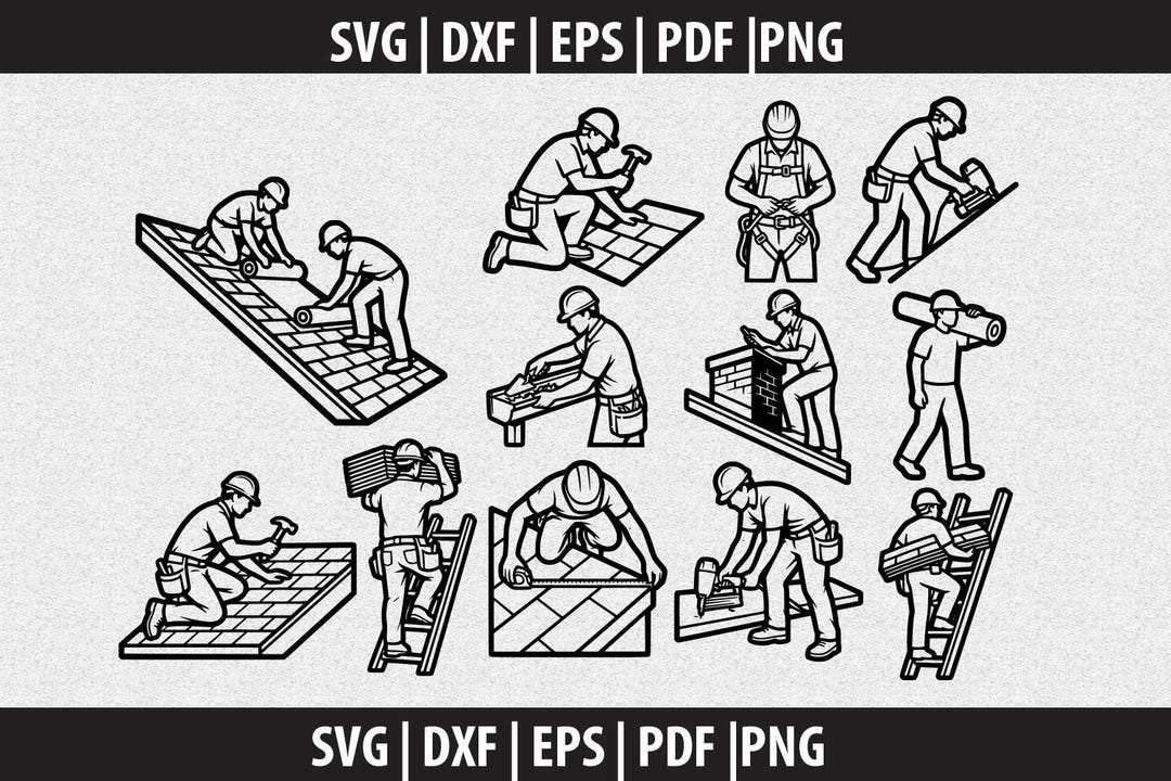 Roofer SVG Bundle: Men Repairing Roofs, Construction Clipart (digital ...