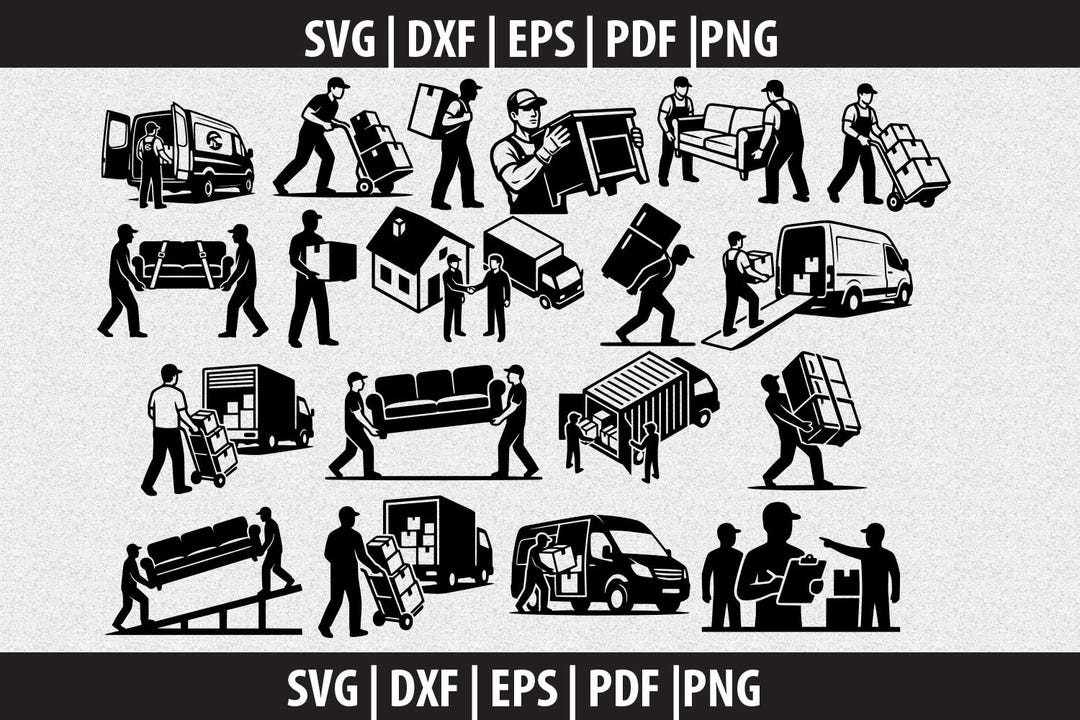 Mover Worker SVG, Moving Man PNG, Moving Crew Clipart Black White ...