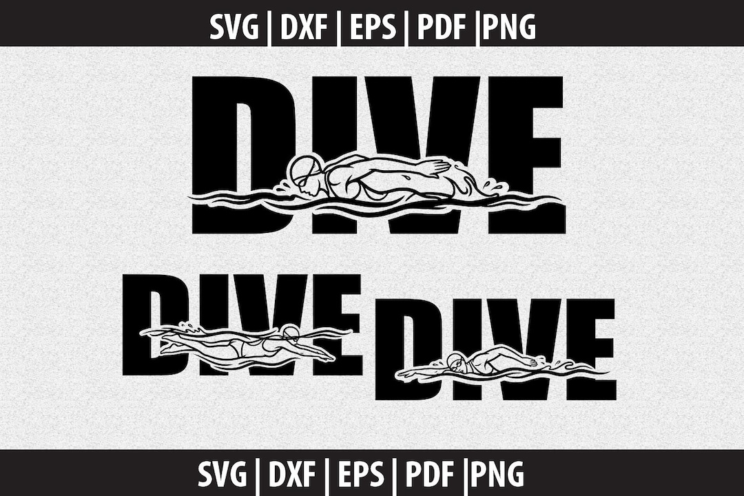 Sports Clipart: Black Words "dive" With Swimmer Silhouette Cutout for ...