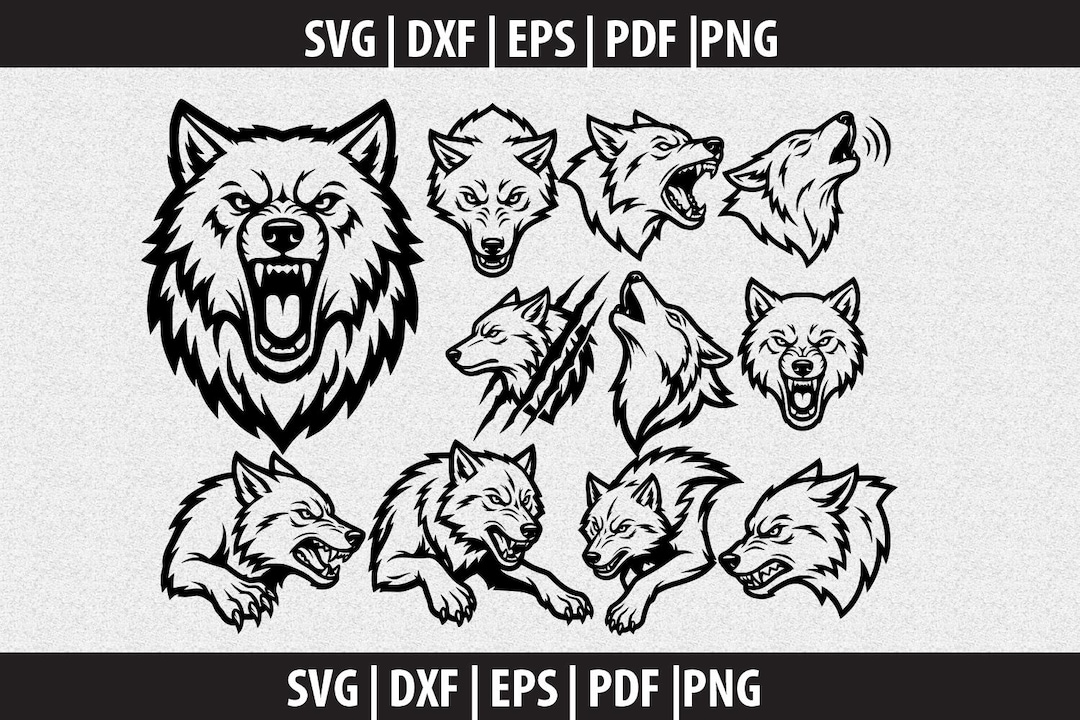 Wolves Mascot Typo Silhouette Cut File Logo SVG PNG Clipart Vector ...