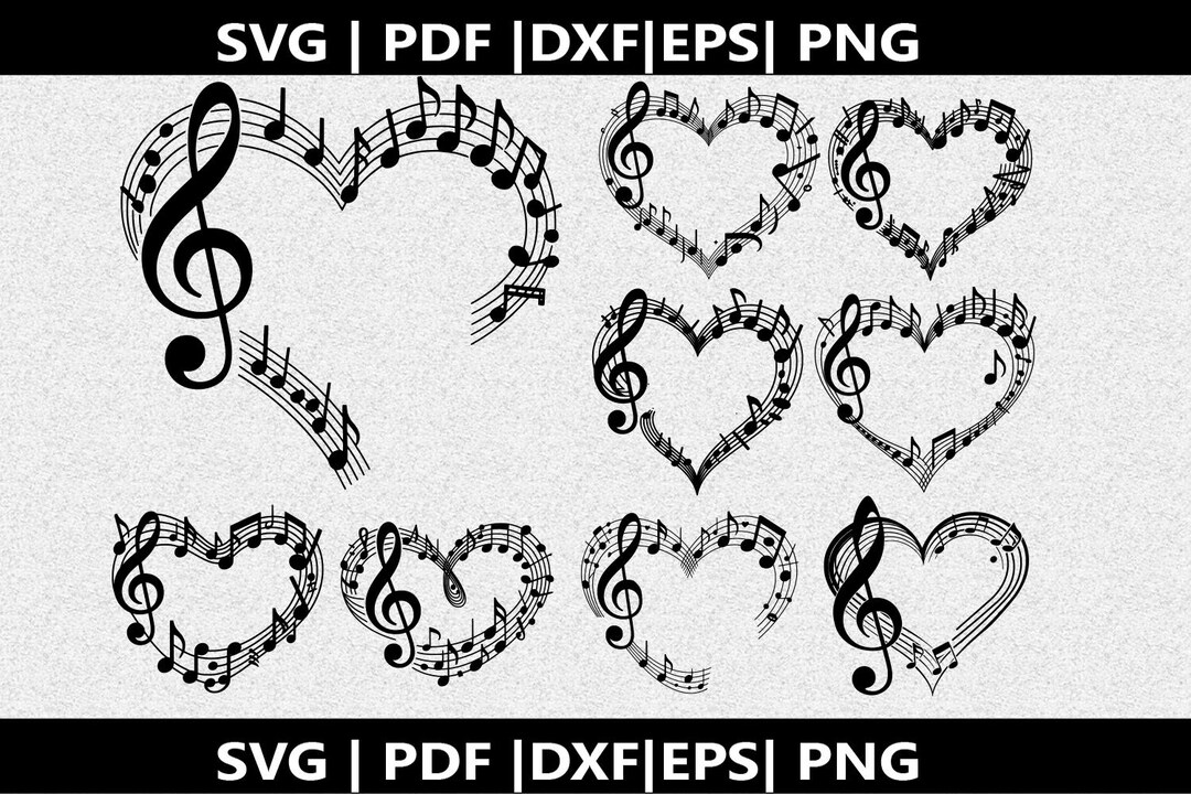 Treble Clef Bass Clef Music Notes Heart Shape Marching Band Mascot Cut ...