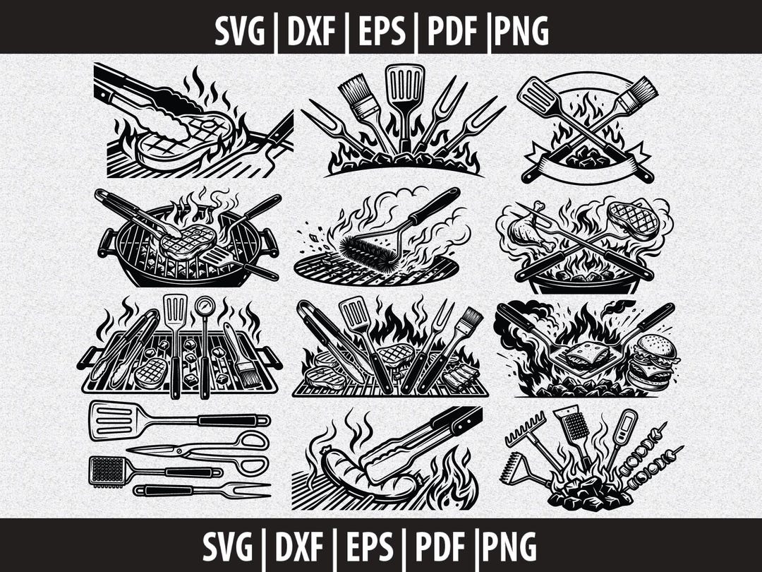 Bbq Tools Svg, Grill Tool Elements Png, Bbq Utensils Clipart Black ...