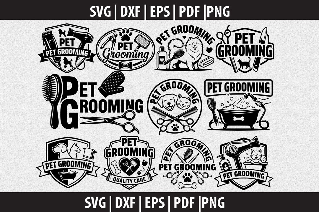 Pet Grooming Logo SVG Bundle, Dog Cat Salon Clipart (digital Download ...