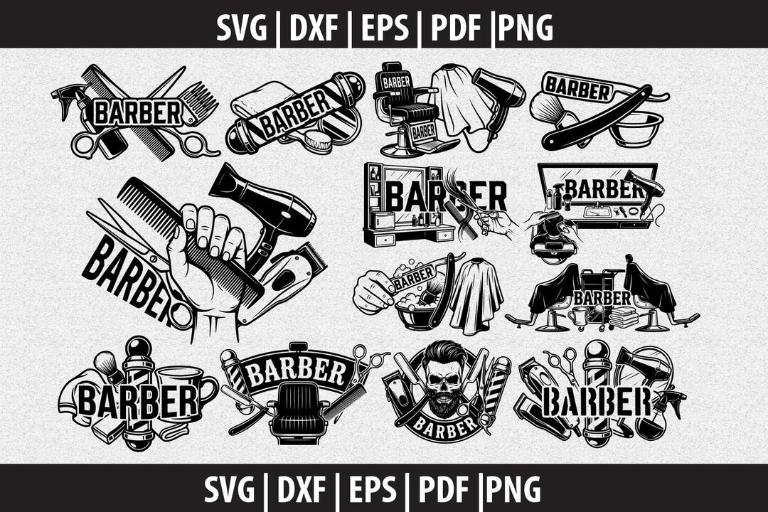 Barber SVG Bundle: Chair, Scissors, Trimmer - Vector Clipart (digital ...