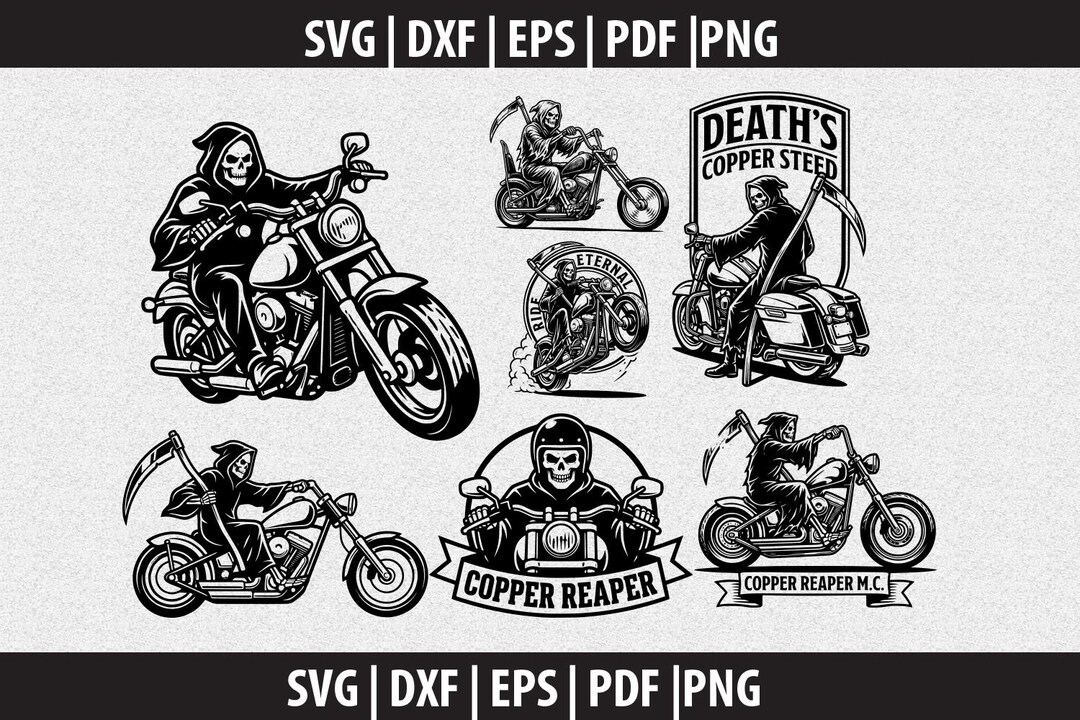 Grim Reaper Motorcycle SVG Bundle, Horror Bike Clipart (digital ...