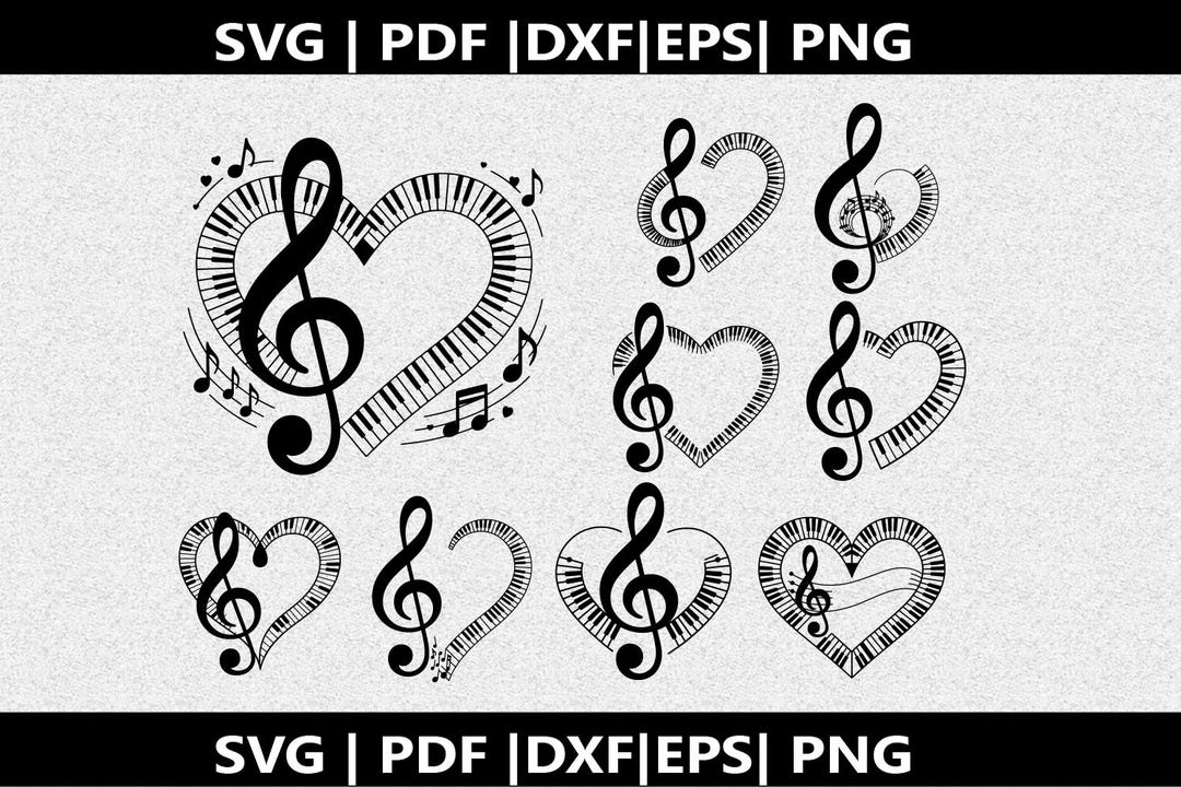Treble Clef Piano Keys SVG: Music Notes Clipart Bundle (digital ...