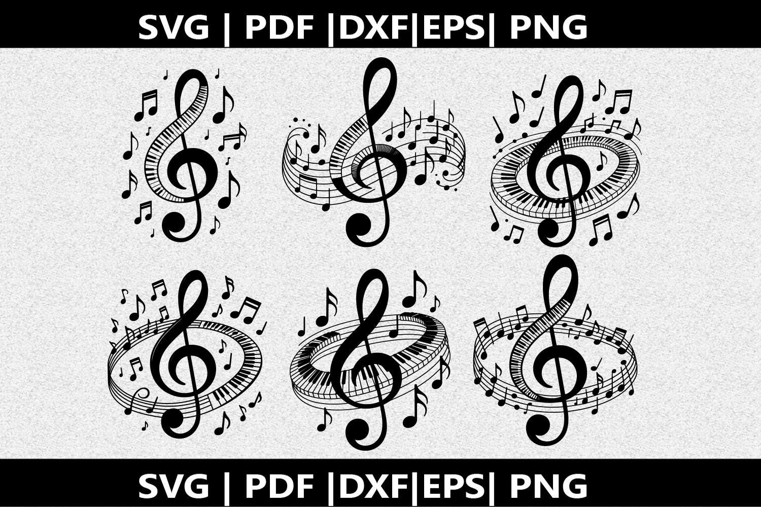 Treble Clef Music Notes SVG Bundle, Clipart Vector Design (digital ...