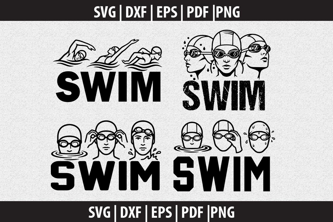 Sports Clipart: Black Words "swim" With Swimmer Silhouette Cutout for ...