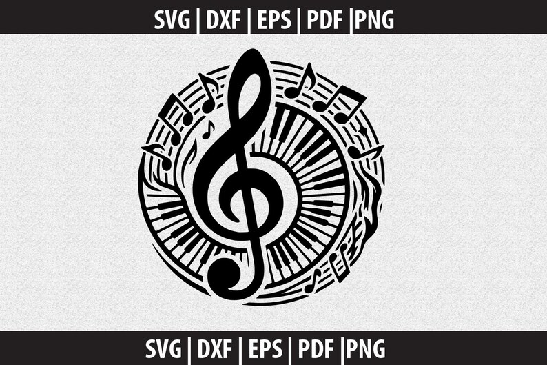 Treble Clef Piano Keys SVG: Music Notes Clipart (digital Download ...