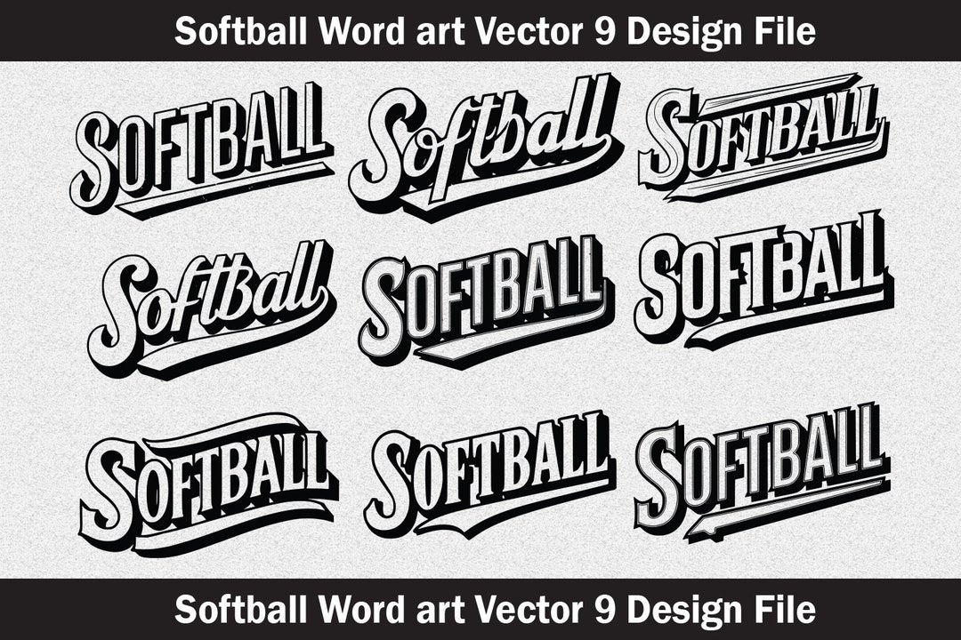 Softball Word Art Vector, Typography Designs (SVG, PNG, PDF) - Etsy