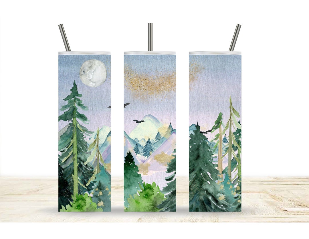 Watercolor Mountain Forest Sublimation Design Wrap Template, Straight ...