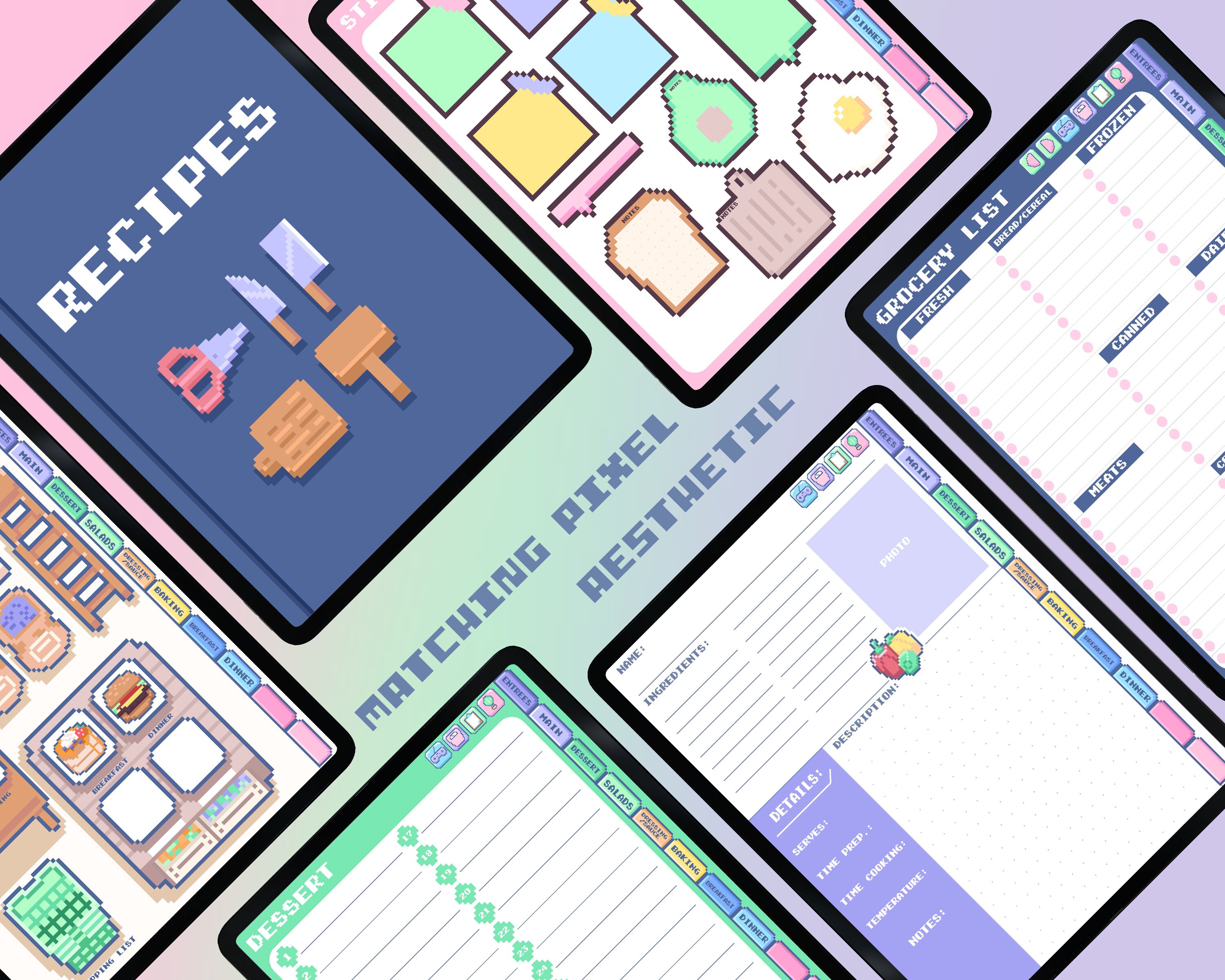 Digital Recipe Book | Pixel Art Style Recipe Book | Colorful Recipe ...