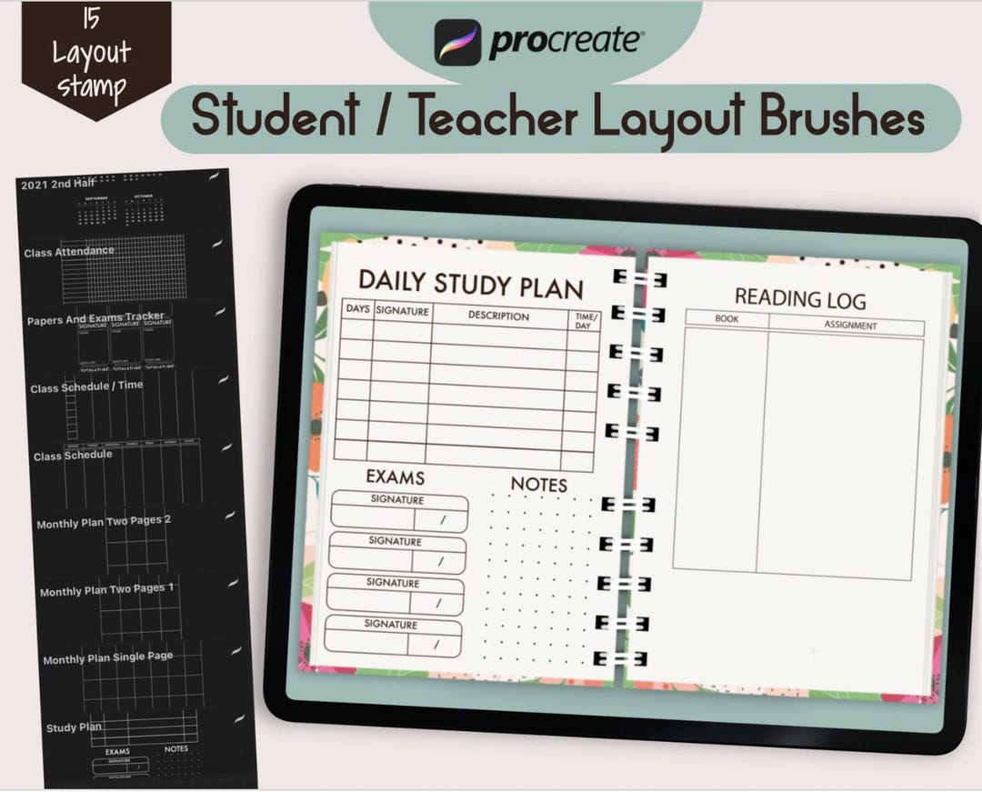 Student/teacher Layout Procreate Brushes Monthly, Weekly, Daily ...