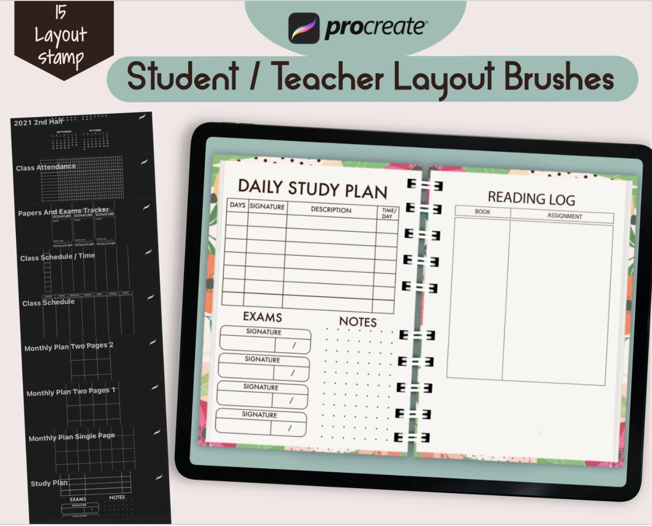 Student/teacher Layout Procreate Brushes Monthly, Weekly, Daily ...