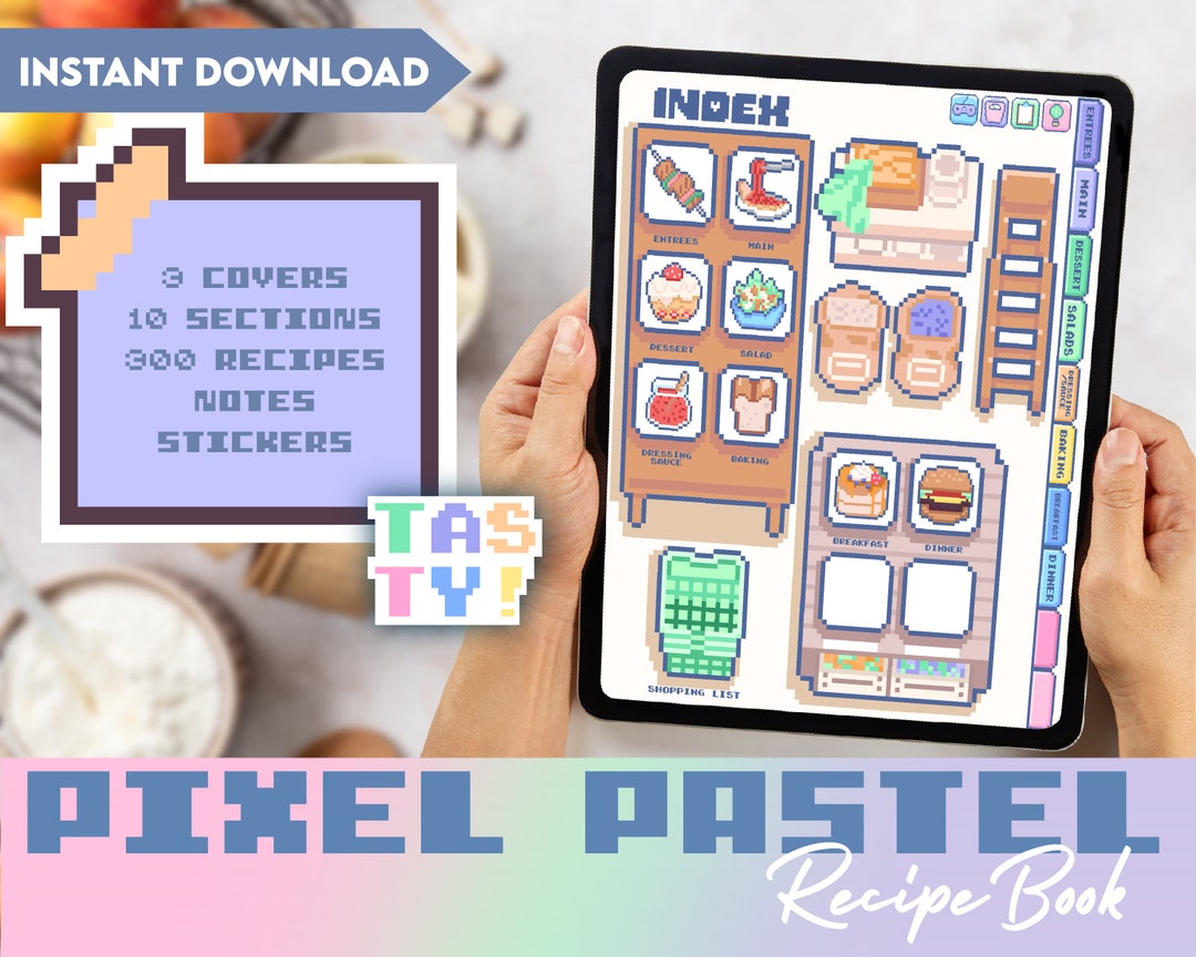Digital Recipe Book | Pixel Art Style Recipe Book | Colorful Recipe ...