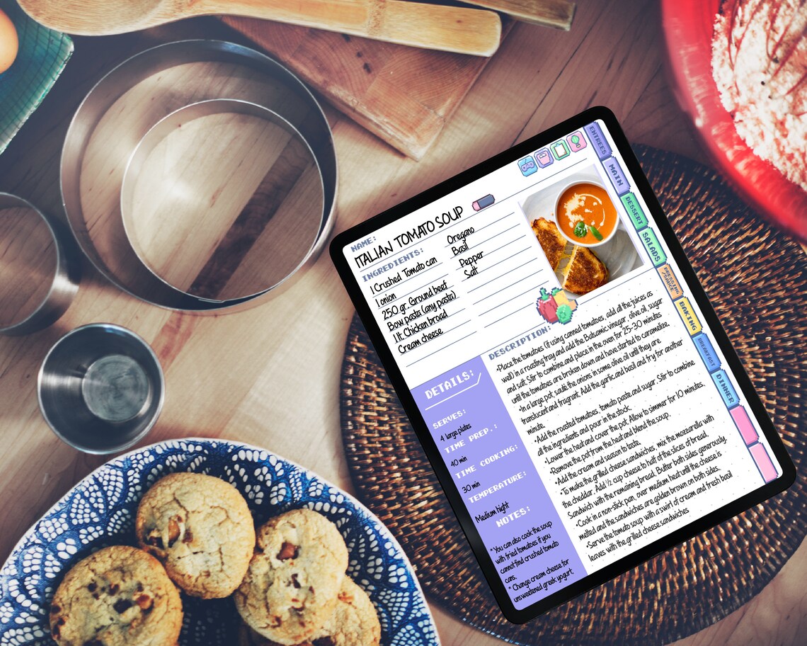 Digital Recipe Book | Pixel Art Style Recipe Book | Colorful Recipe ...
