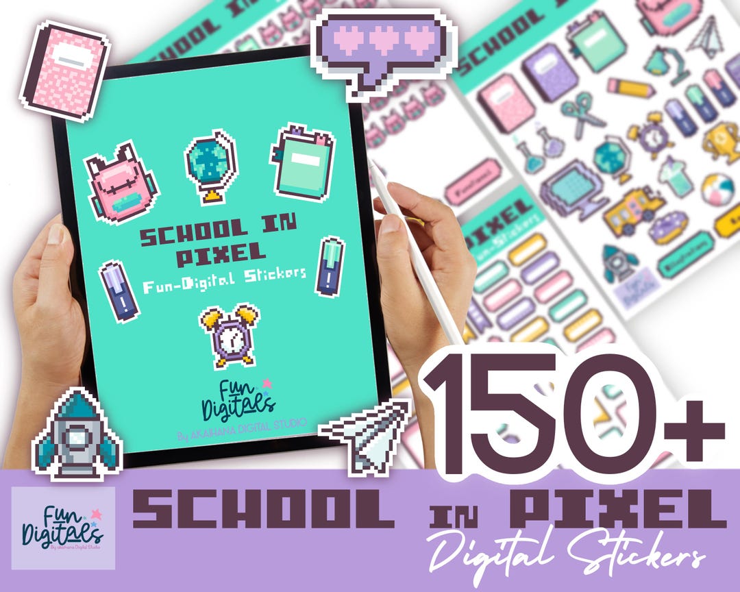 Back to School Pixel Digital Stickers | Illustrated, Labels and ...
