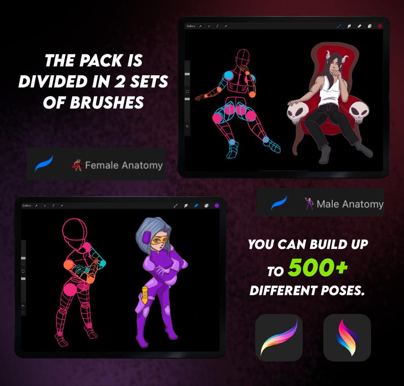 Reference Drawing Guides | Pose Master Procreate Brush Toolkit | Human ...