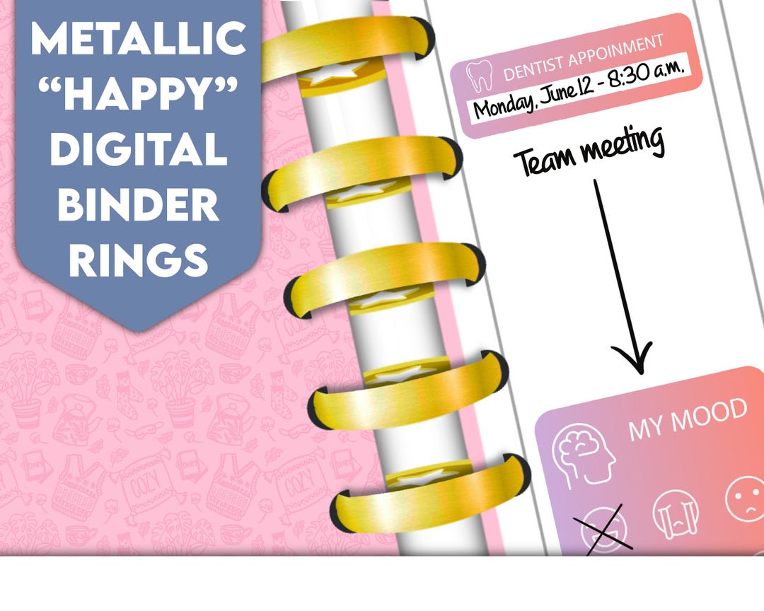 Metallic and Realistic "happy" Planner Binder Rings .PNG Files for ...