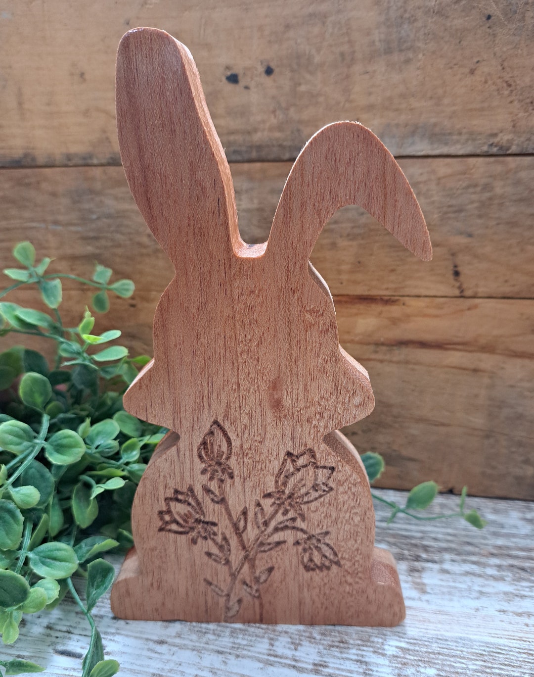 Floral Carved Easter Bunny | Easter Bunny Wooden Decor | Wooden Sign ...