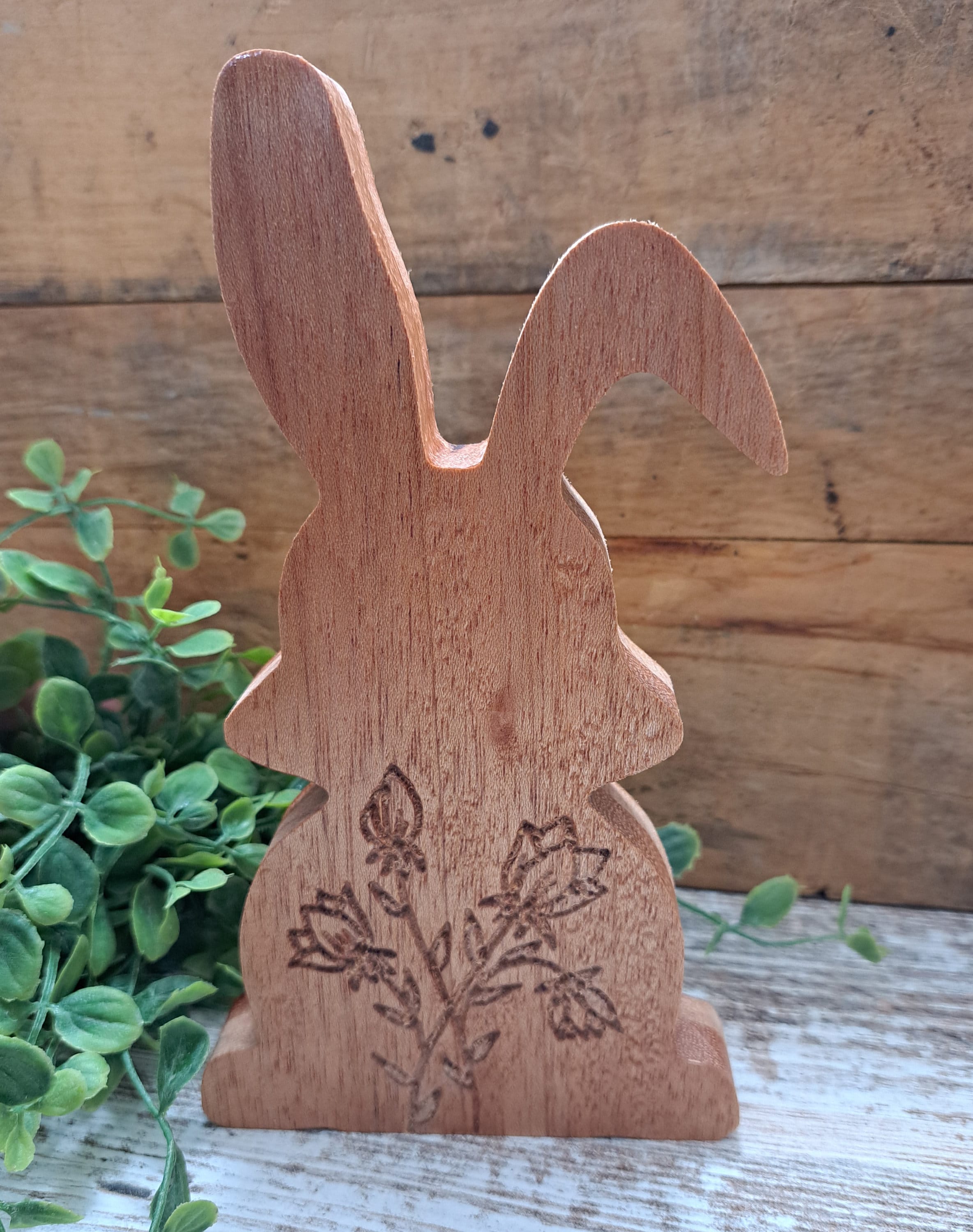 Floral Carved Easter Bunny | Easter Bunny Wooden Decor | Wooden Sign ...