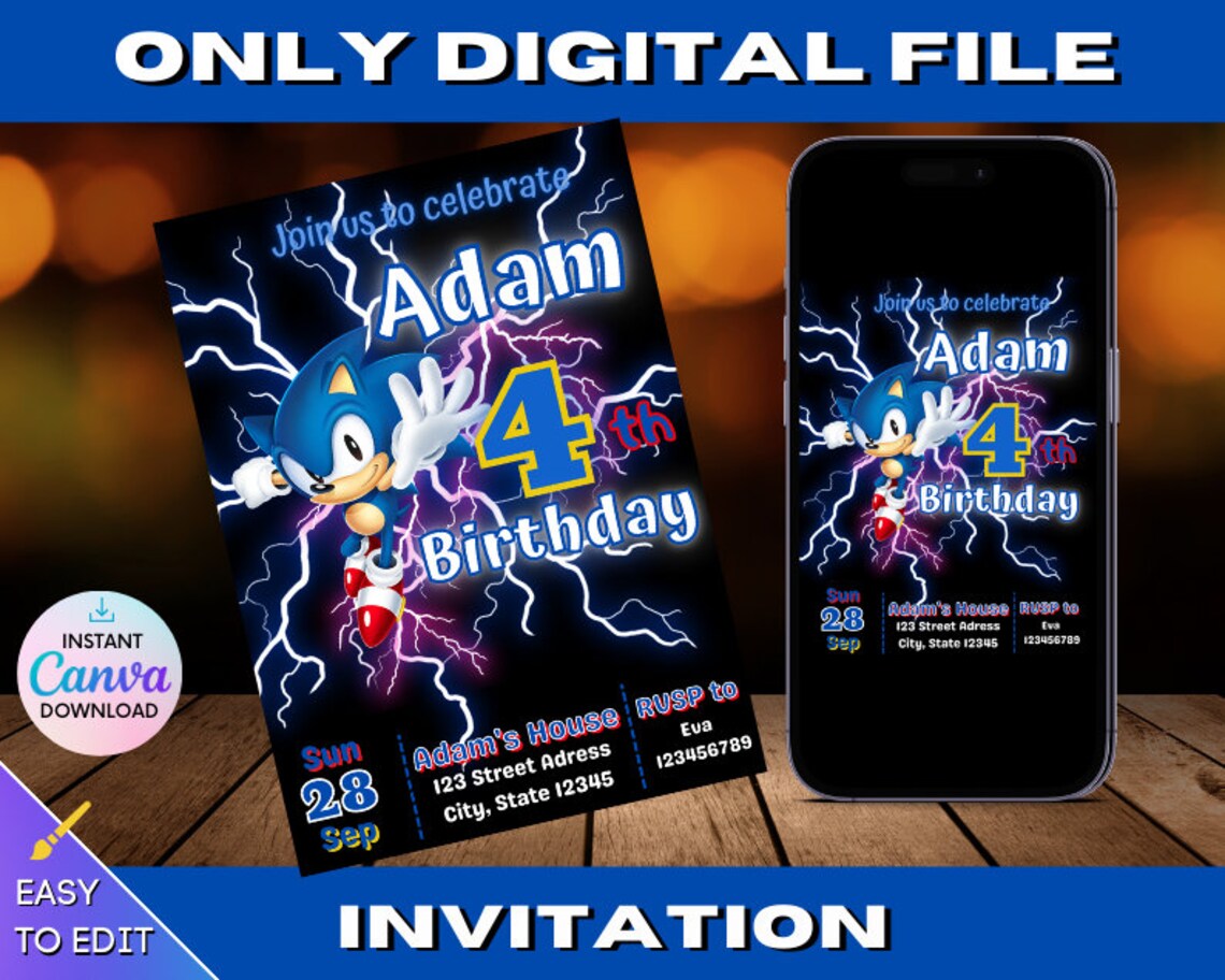 Sonic the Hedgehog Birthday Invitation Digital Sonic Invite - Etsy