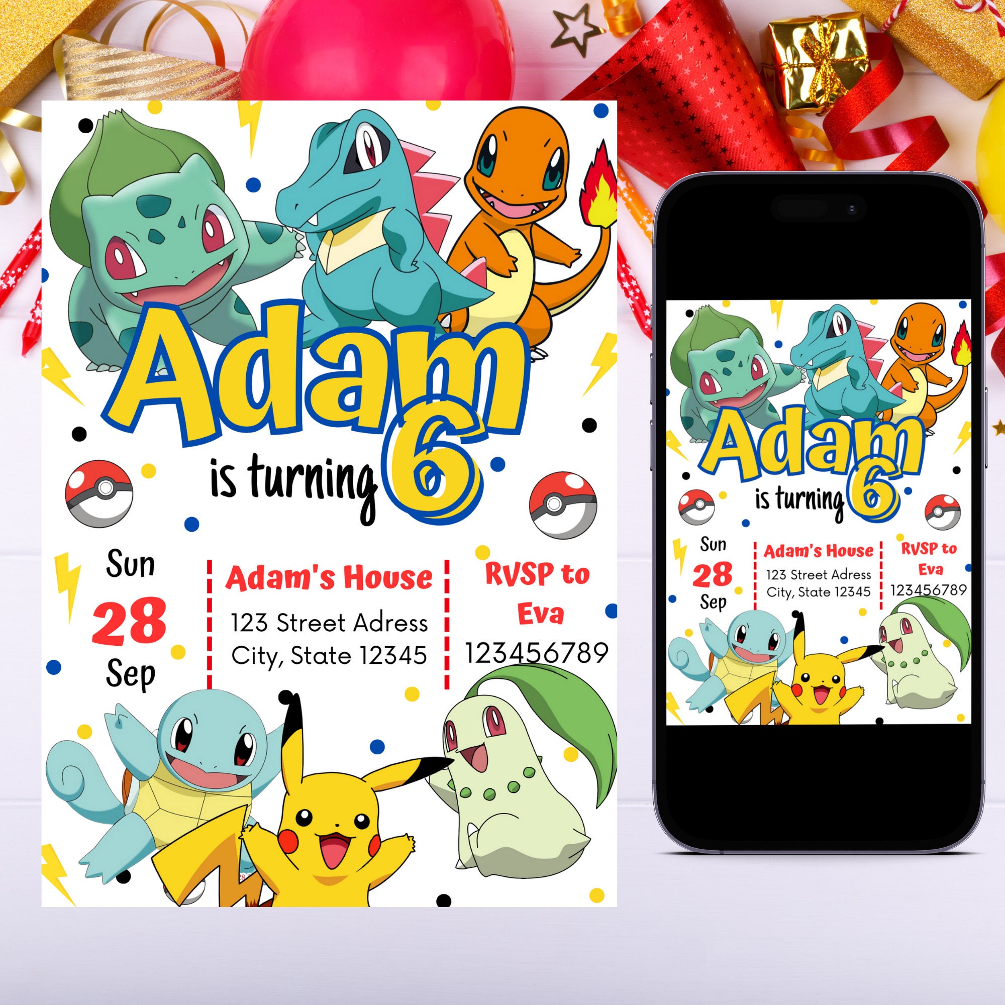 Pikachu Birthday Editable Invitation Pokemon Printable Invite Kids ...