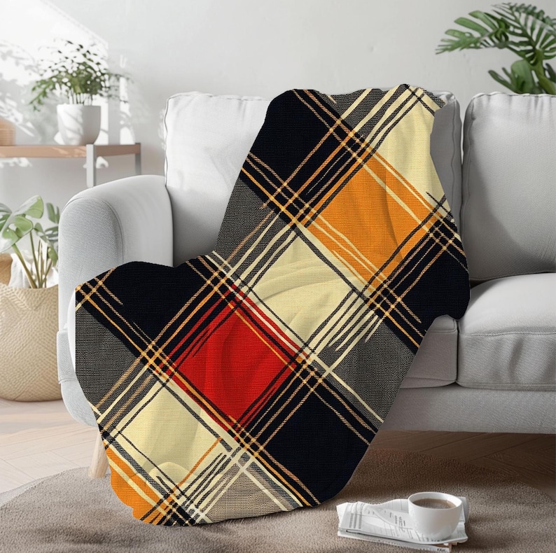 Classic Fall Colors Plaid Minky Blanket, Trendy Cozy Autumn Velveteen ...