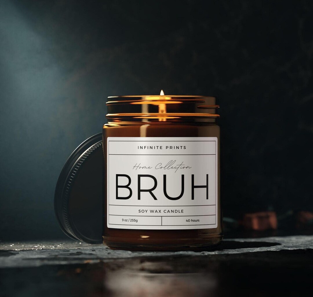 BRUH Soy Wax Candle in Amber Jar, Custom Label, 4 or 9 Oz, Signature ...