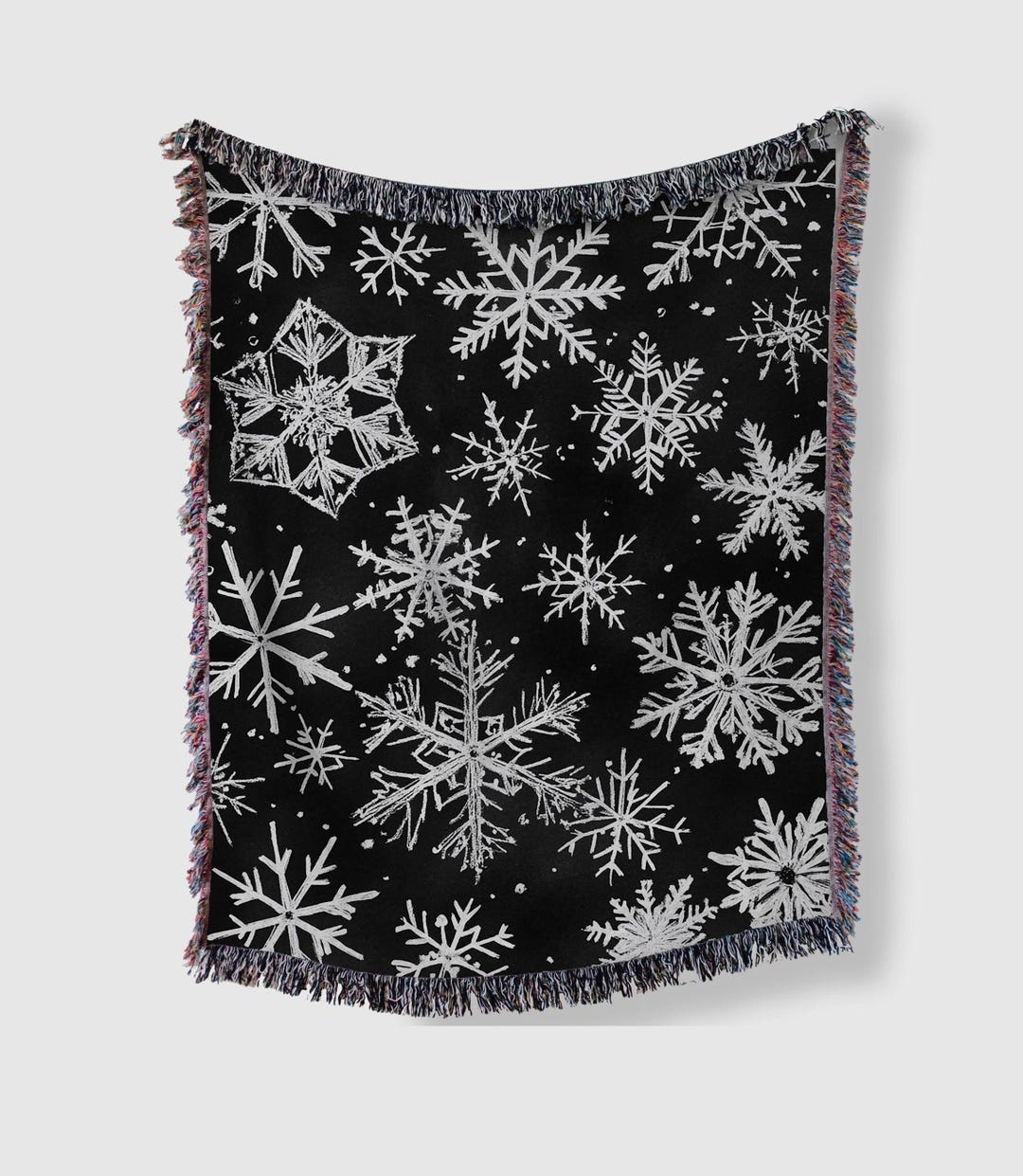 Hand Drawn Snowflake Woven Blanket, Black Background With White ...