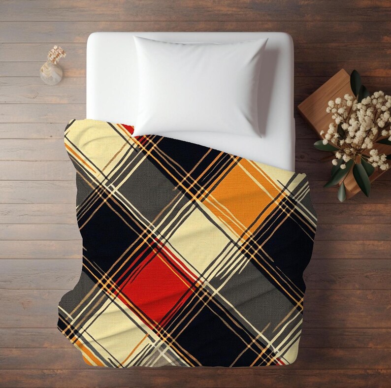 Classic Fall Colors Plaid Minky Blanket, Trendy Cozy Autumn Velveteen ...
