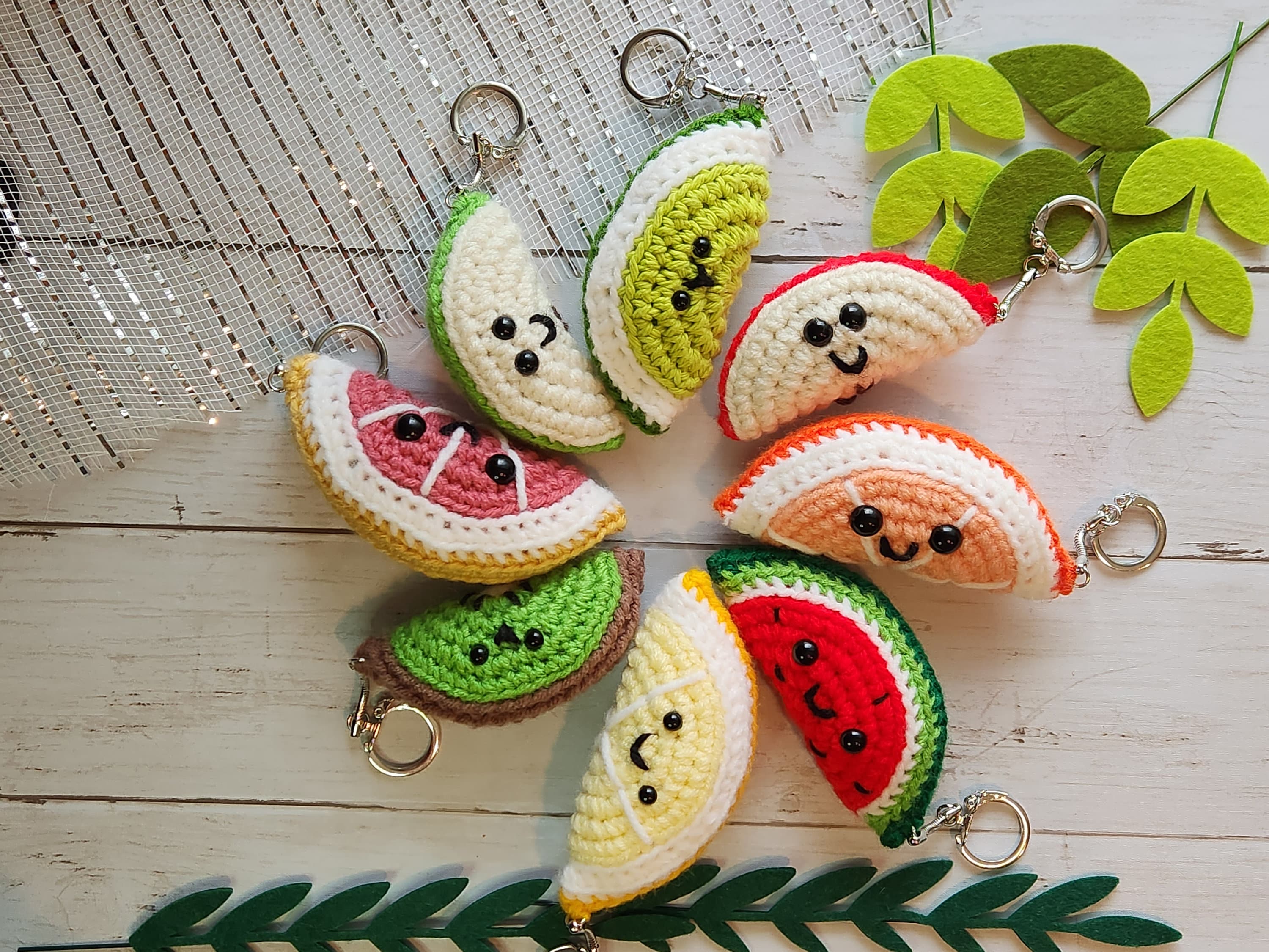 Kiwi Fruit Keychain Charm , Cute Plush Crochet Keychain, Bag ...