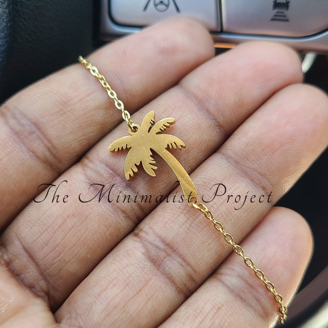 Dainty Tropical Palm Tree Minimalist Chain Bracelet. Adjust to - Etsy