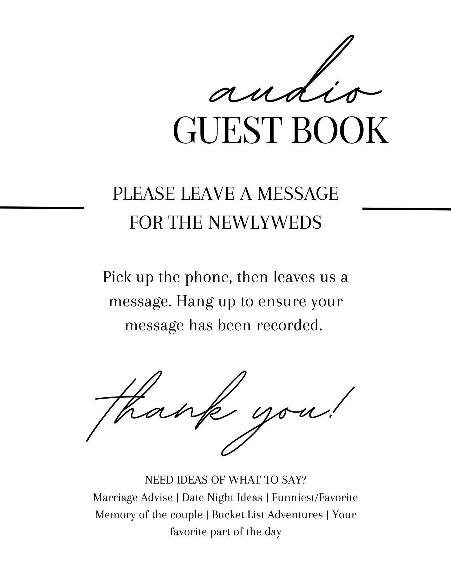 Printable Audio Guest Book Sign, Wedding Sign Template, Audio Guestbook ...
