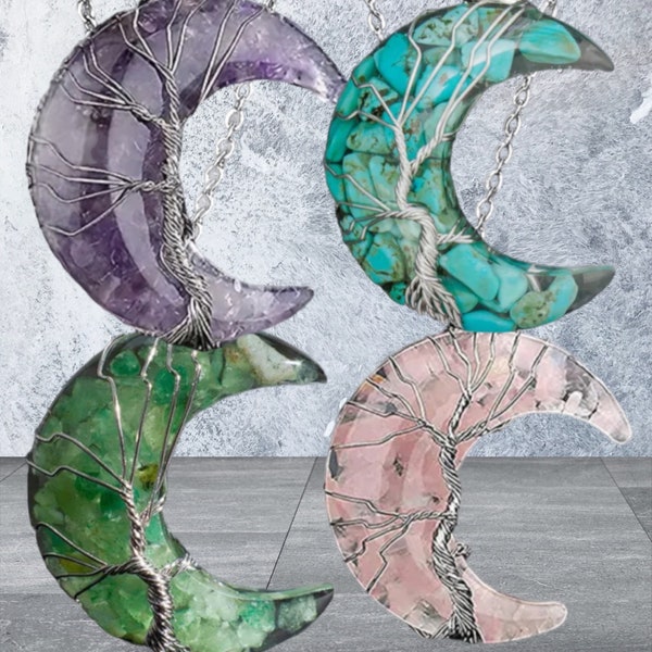 Crystal Moon Tree of Life Necklace - Etsy