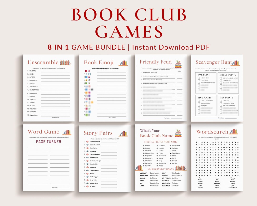 Games for Book Club, Book Club Games, Book Club Ice Breaker Games, Book ...