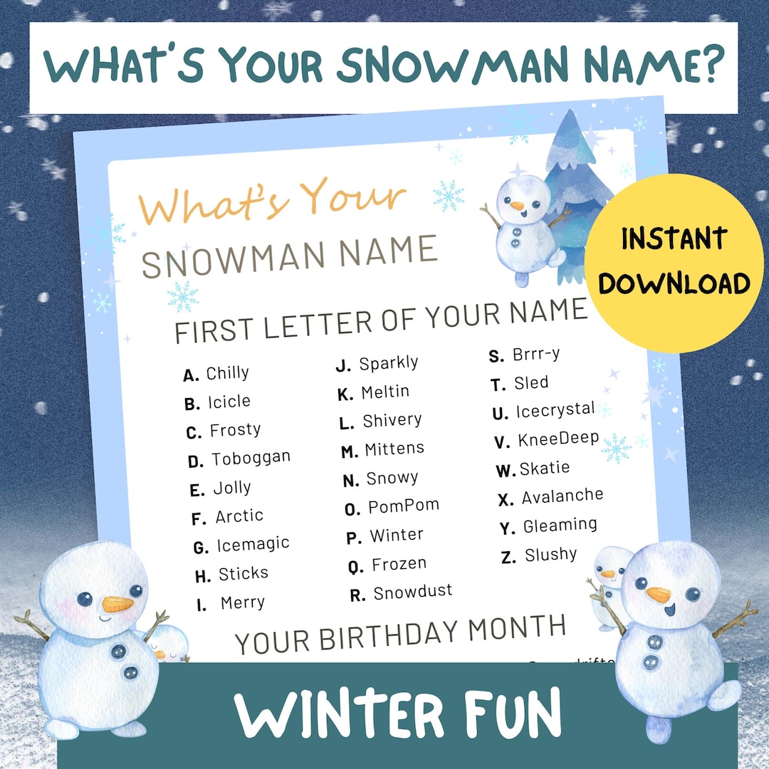 Whats Your Snowman Name Printable Game, Christmas Games for Kids ...