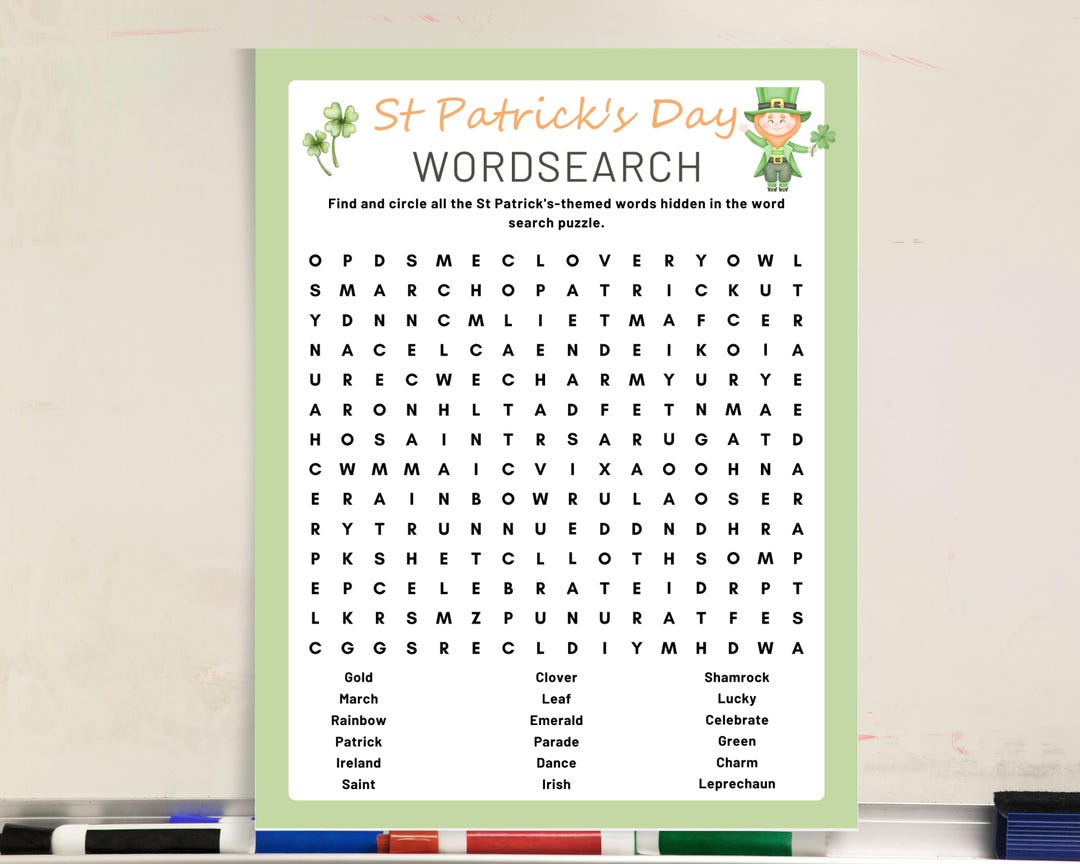 St Patrick's Day Word Search Printable for Kids, St Patrick's Day Game ...