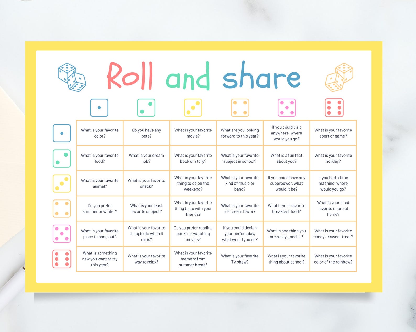 Roll and Tell Game, Dicebreaker for Kids, Back to School Icebreaker ...