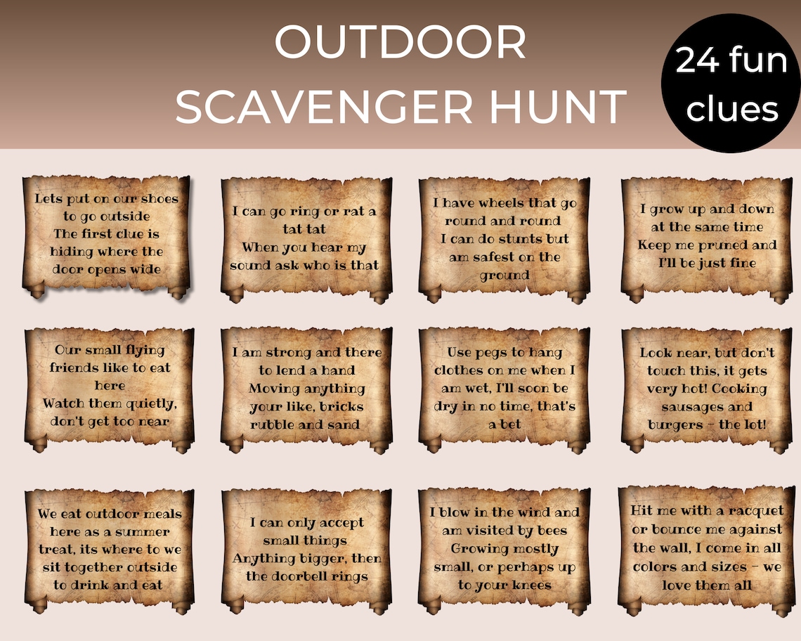 Outdoor Scavenger Hunt Clues Scavenger Hunt Game Fun Scavenger Hunt ...