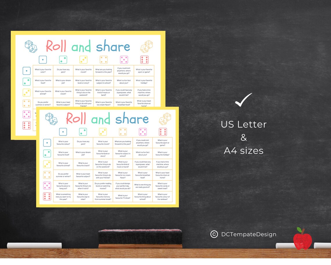 Roll and Tell Game, Dicebreaker for Kids, Back to School Icebreaker ...