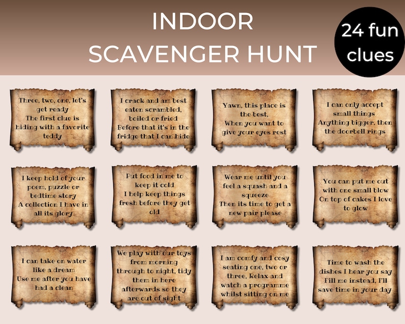 Indoor Scavenger Hunt Clues Scavenger Hunt Game Home Scavenger Hunt ...