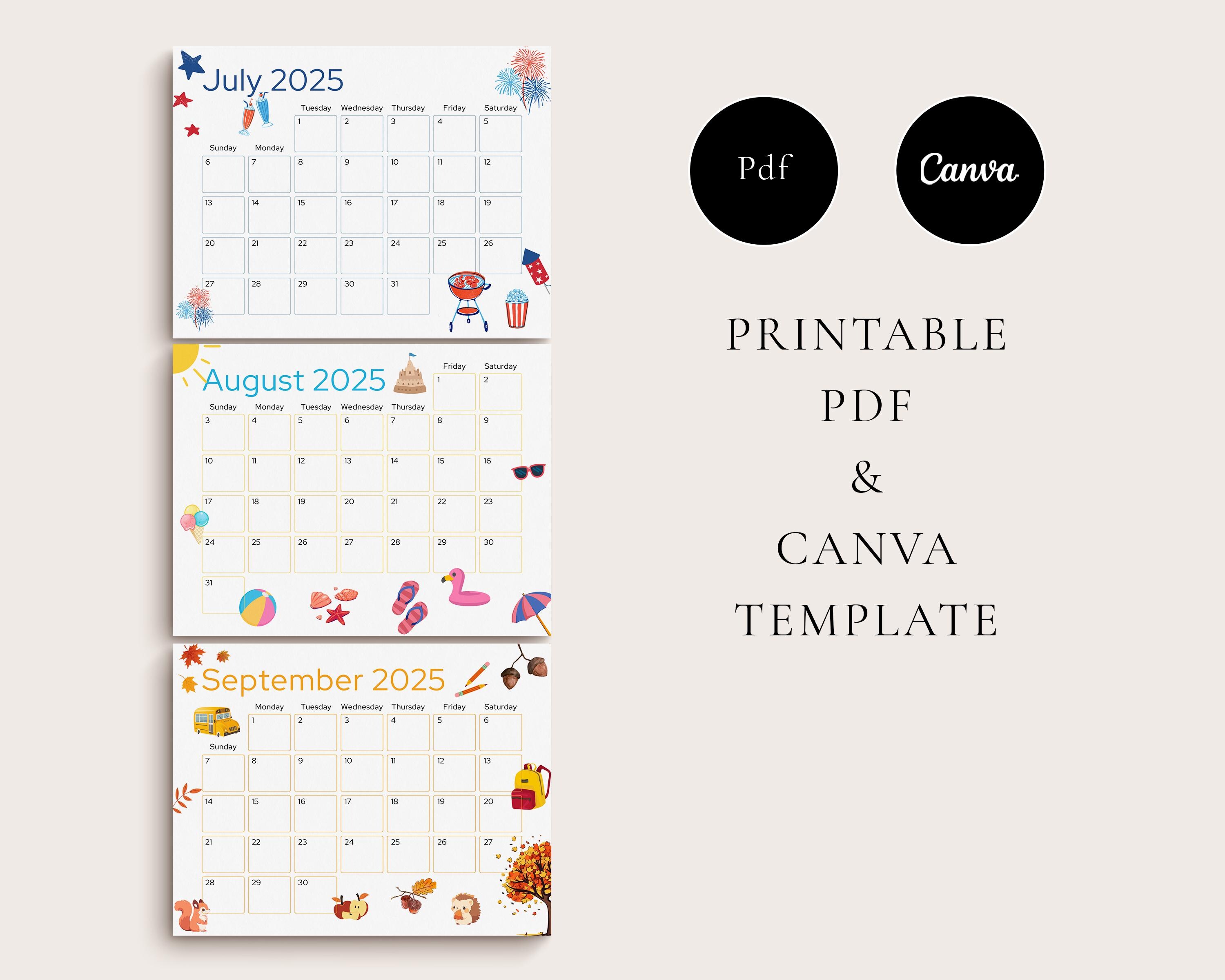 2025 Calendar Printable, Cute Kids Calendar 2025, Wall Calendar PDF ...